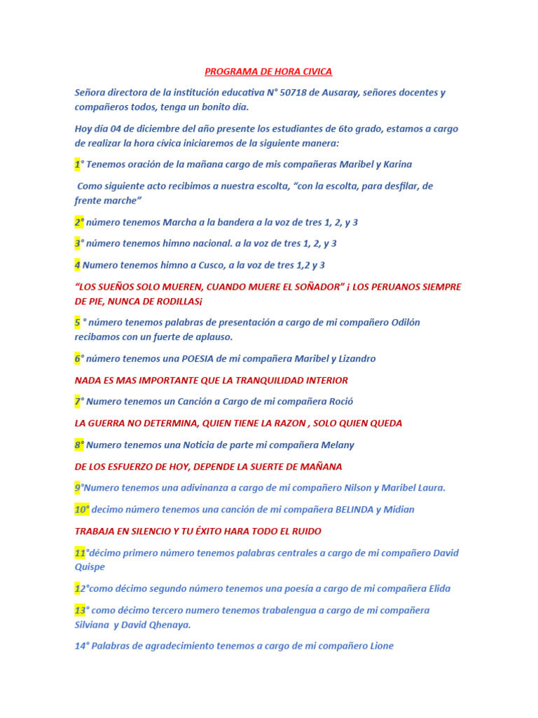Programa de Hora Civica | PDF | Poesía