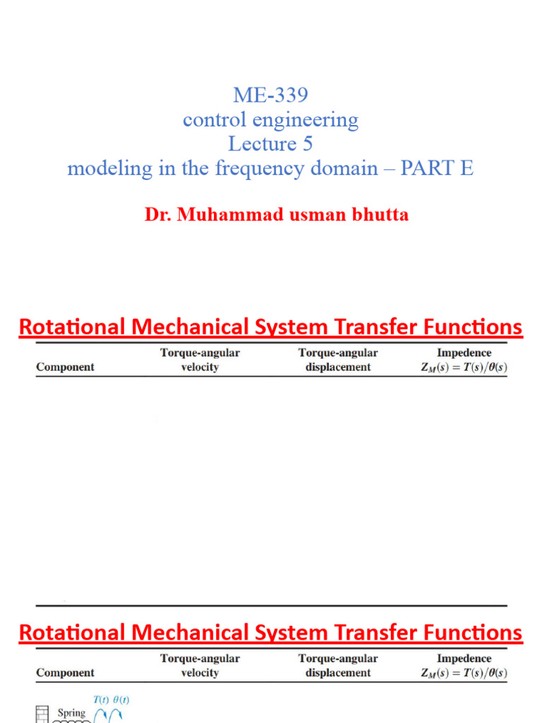 Lecture 5 - Modeling in The Frequency Domain | PDF | Machines | Torque Lecture 5 - Modeling in The Frequency Domain | PDF | Machines | Torque