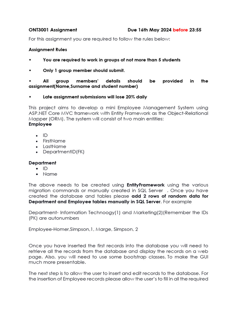ONT3001 Assignment | Download Free PDF | Entity Framework | Databases