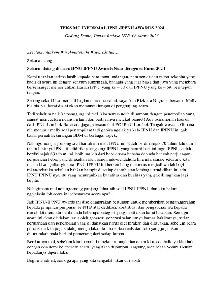 TEKS MC INFORMAL IPNU IPPNU Awards 2024 | PDF