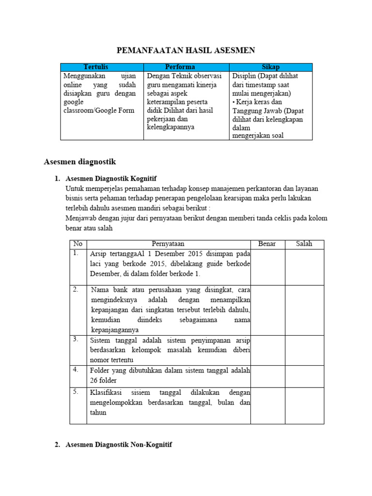Pemanfaatan Hasil Asesmen Diagnostik | PDF