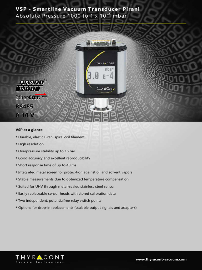 VSP SL Vacuum Transducer Pirani en | PDF | Pressure Measurement | Equipment