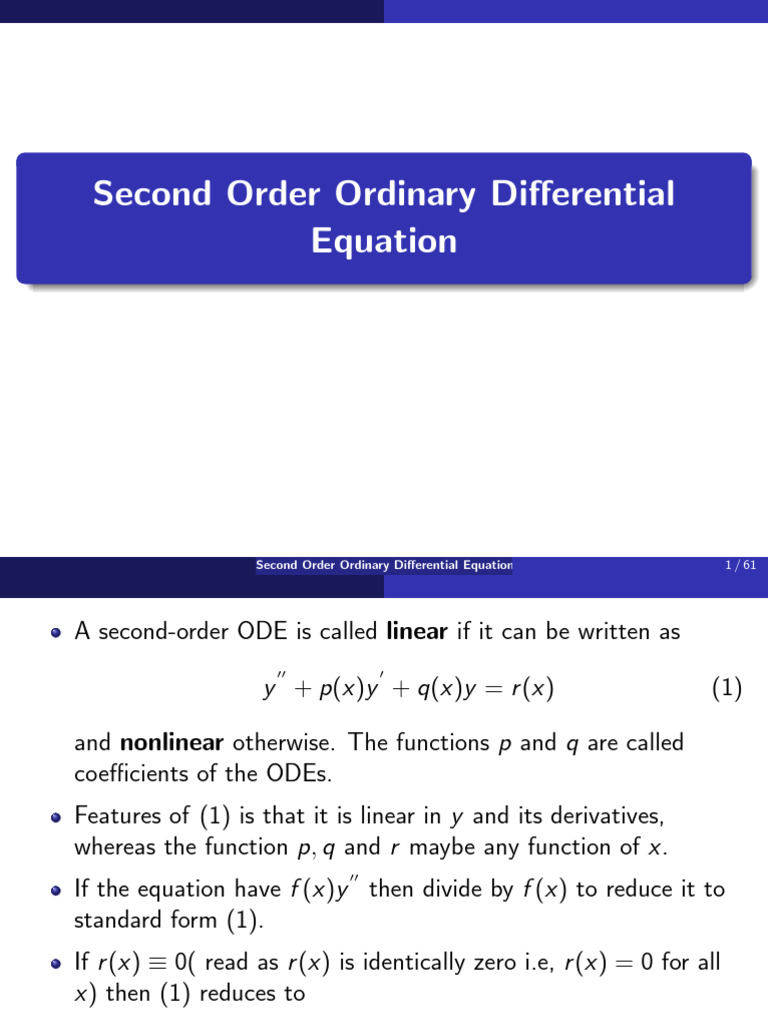 Second Order ODE | PDF | Ordinary Differential Equation | Differential Equations