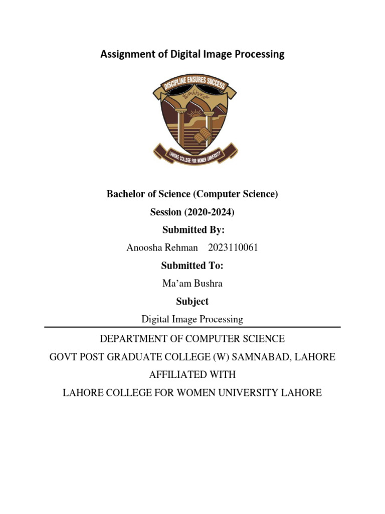 Assignment of Digital Image Processing: Bachelor of Science (Computer Science) Session (2020 ...