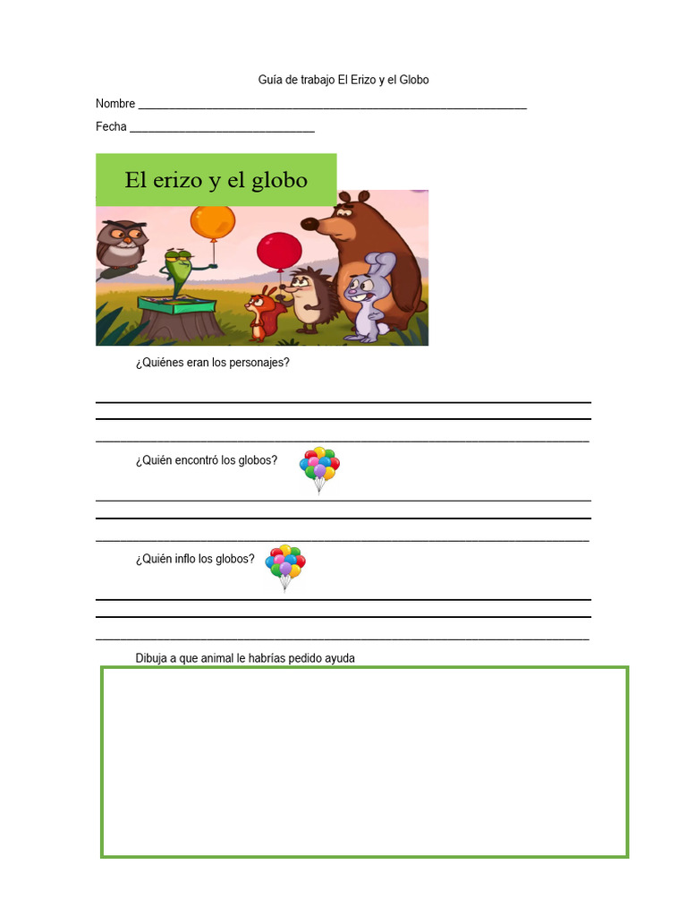 Guía de Trabajo El Erizo y El Globo | PDF | Estudios de idiomas extranjeros