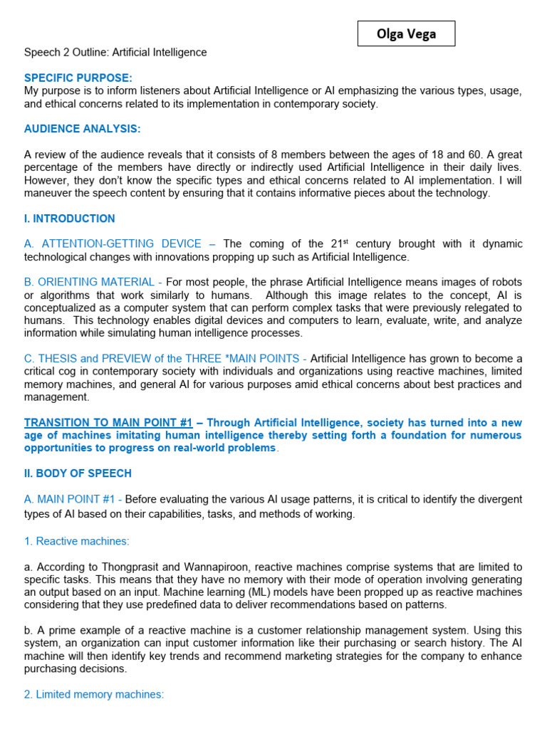 Speech 2 Outline Informative Artificial Intelligence Pdf Artificial