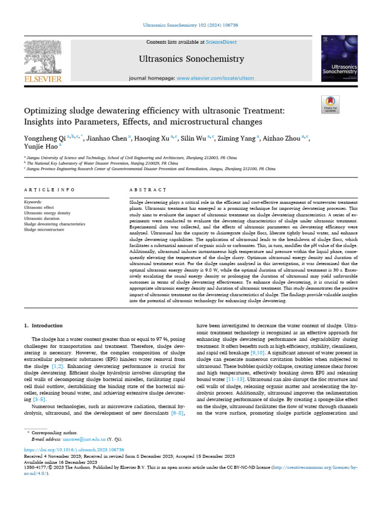 Optimizing Sludge Dewatering Efficiency With Ultrasonic Treatment | PDF ...