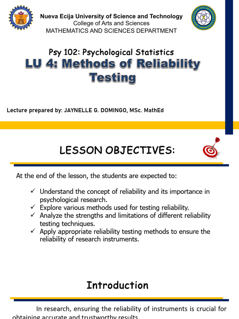LU 4 Methods of Reliability Testing Concepts | PDF | Psychology ...