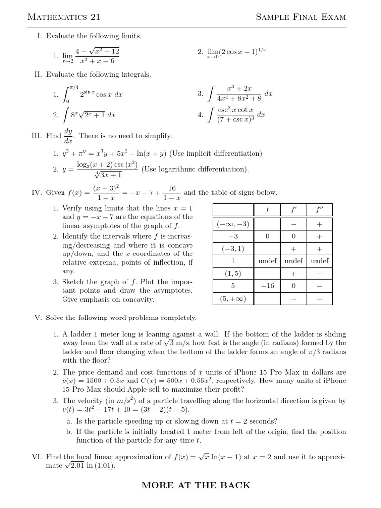 Math 21 Samplex For Finals | PDF | Mathematical Objects | Mathematical Concepts