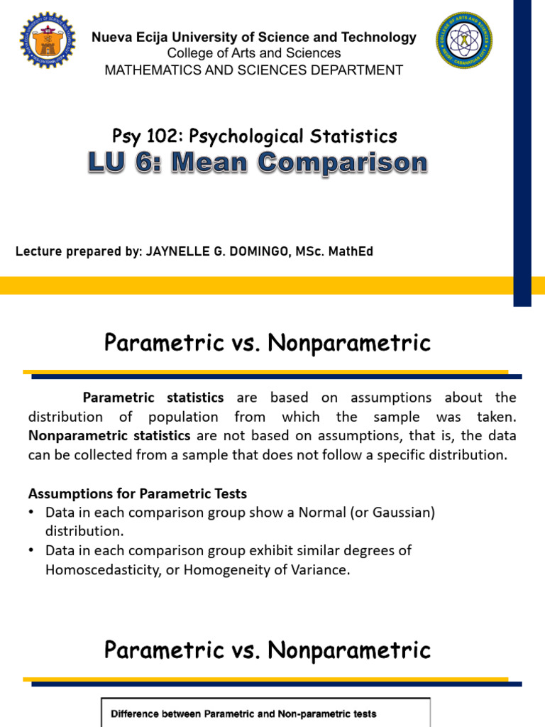 LU 6 Mean Comparison | PDF | Student's T Test | Statistics