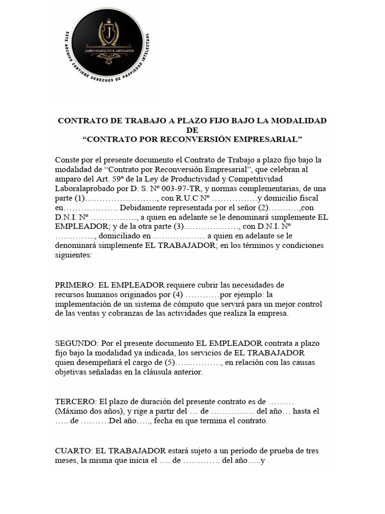 Contrato de Trabajo A Plazo Fijo Bajo La Modalidad de | PDF | Derecho laboral | Economias