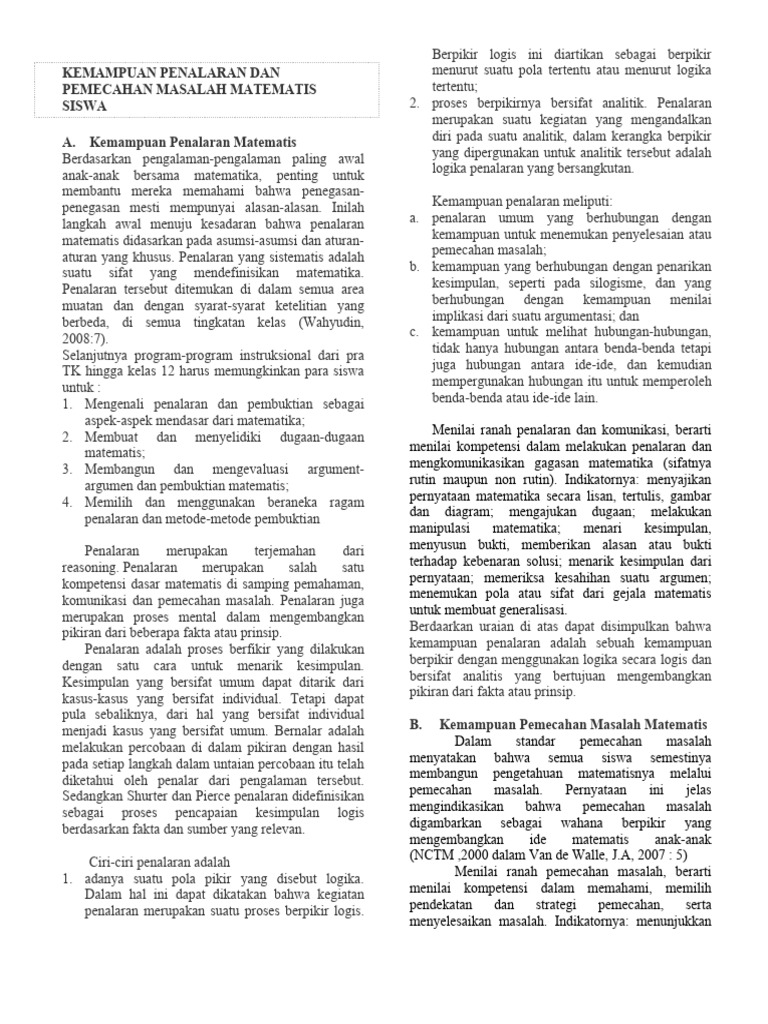 Kemampuan Penalaran Dan Pemecahan Masalah Matematis Siswa | PDF | Karier & Perkembangan