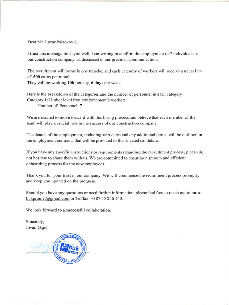 Letter of Confirmation Signed | PDF