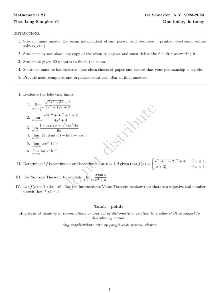 Math 21 Samplex | PDF | Educational Assessment And Evaluation | Science