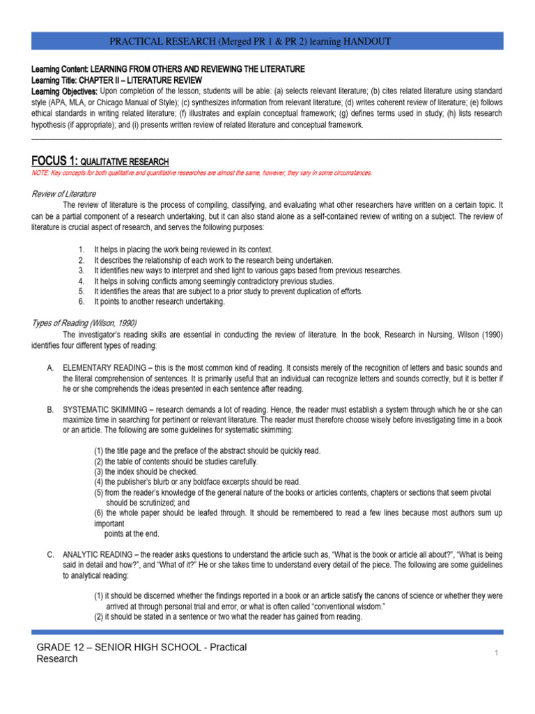 Chapter II Learning Handout | PDF | Theory | Systematic Review