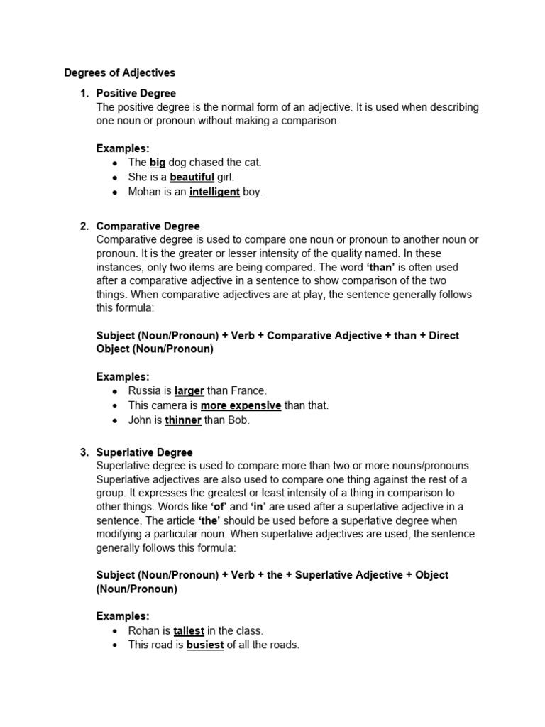 Degrees of Adjectives | PDF | Noun | Adjective