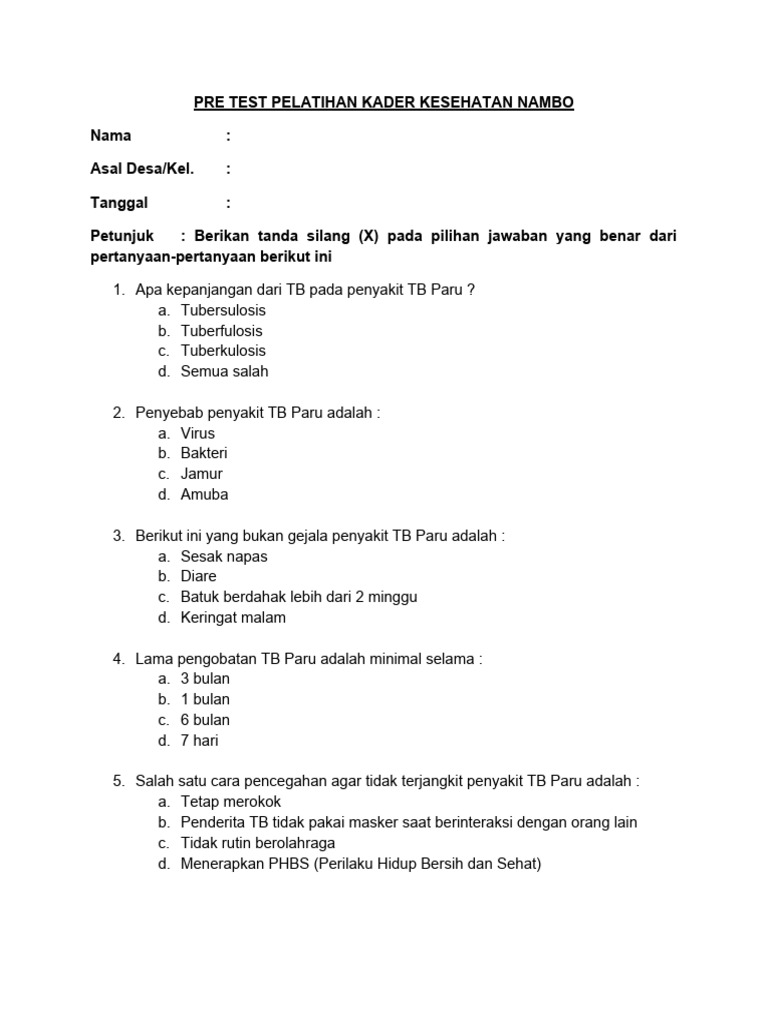 Pre Post Test Pelatihan Kader Kesehatan | PDF