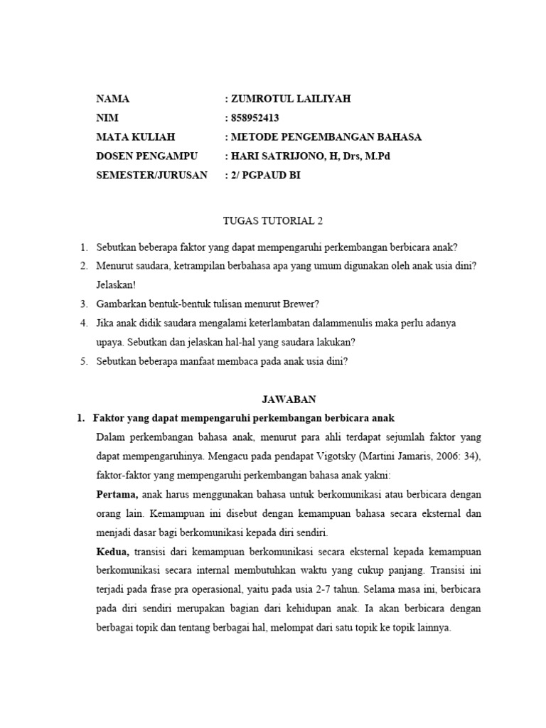 TT2 - Met. Peng. Bahasa - Zumrotul Lailiyah - 858952413 | PDF | Seni & Disiplin Bahasa