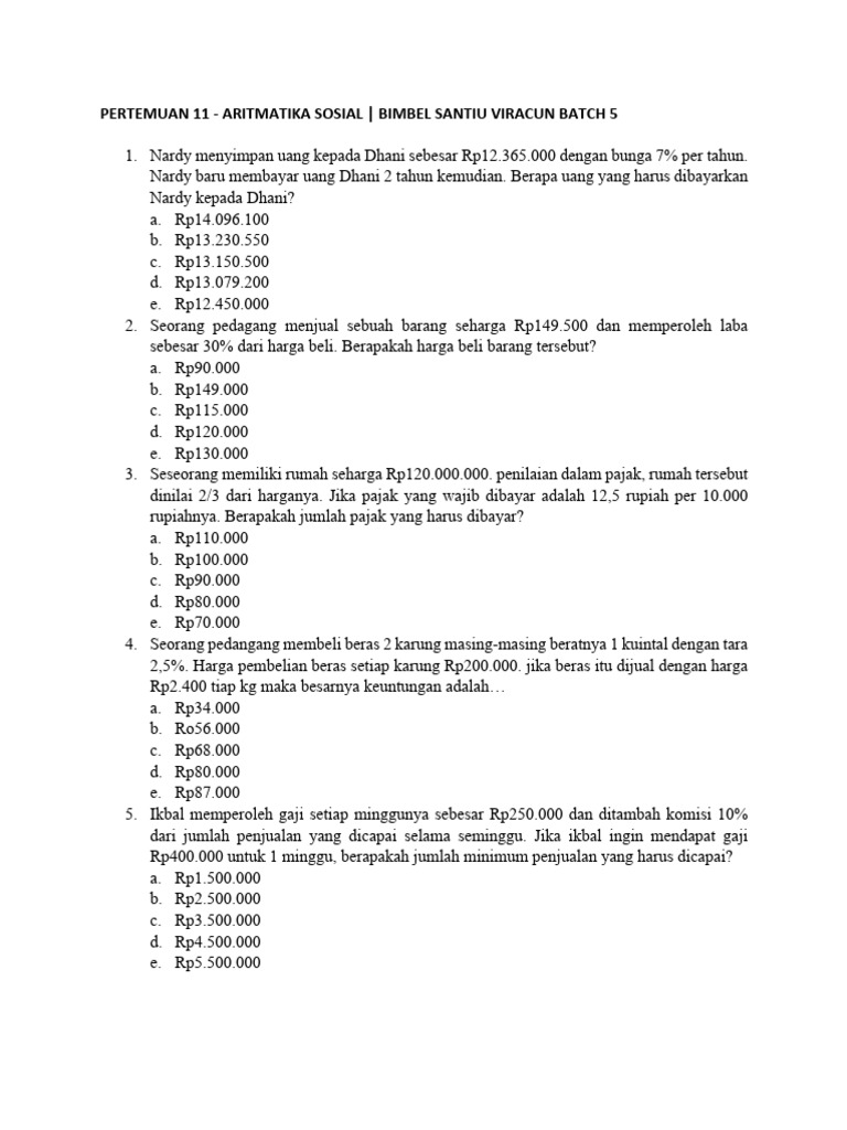 Pertemuan 11 - Aritmatika Sosial | PDF