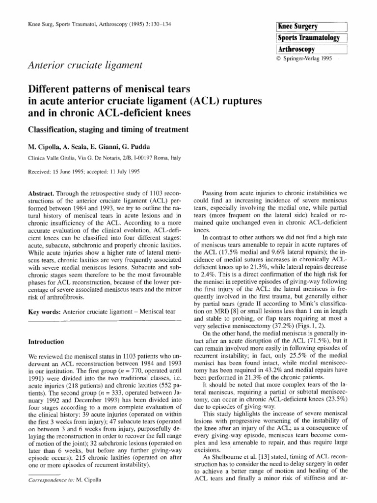 Different Patterns of Meniscal Tears in Acute Anterior Cruciate ...