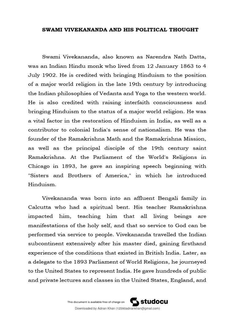 Swami Vivekananda's Political Thought | PDF | Swami Vivekananda ...
