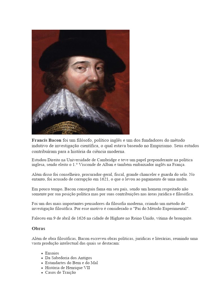 Francis Bacon - Filosofo | PDF | Francis Bacon | Science