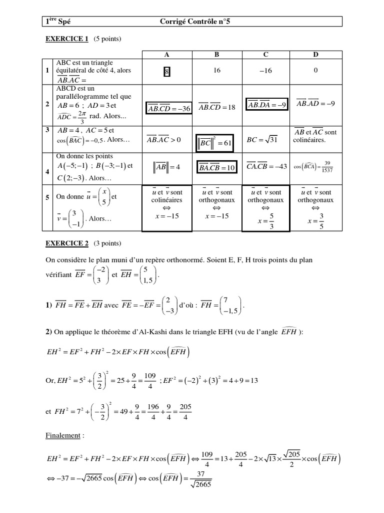 Corrigé Contrôle Maths 1ère Spé | PDF | Mathématiques élémentaires ...