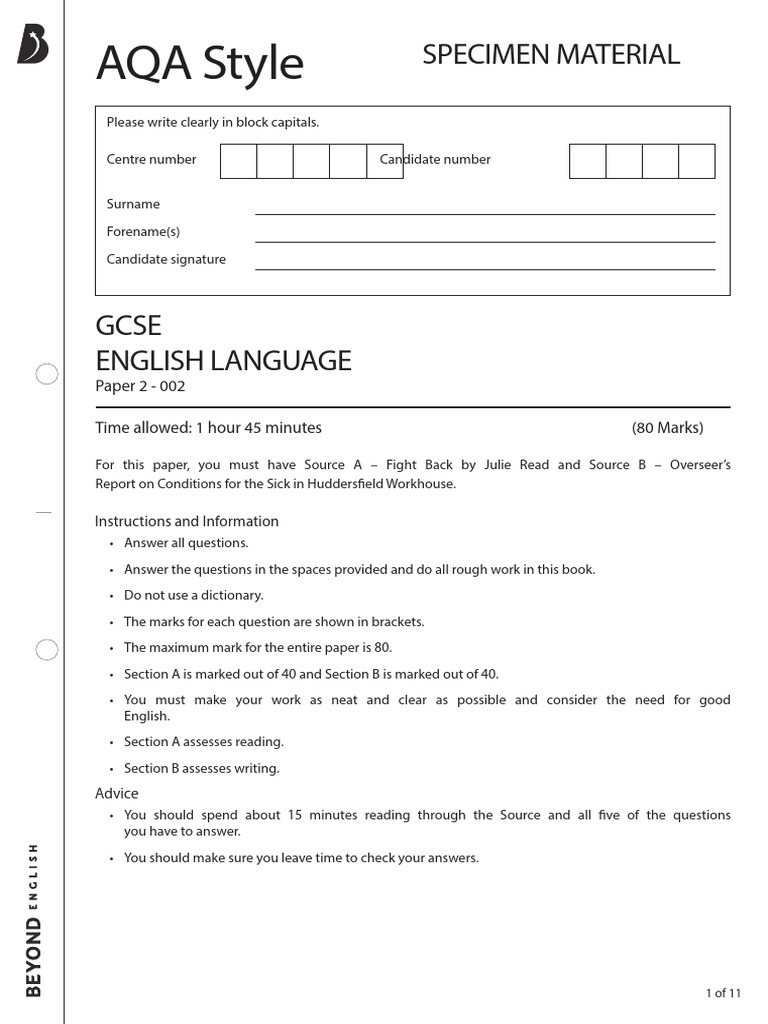 AQA Language Exam Paper 2 | PDF