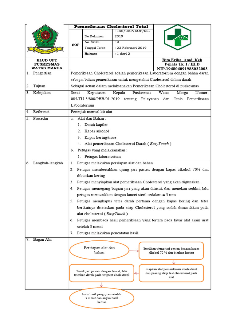 SOP PEMERIKSAAN CHOLESTEROL TOTAL Fix | PDF