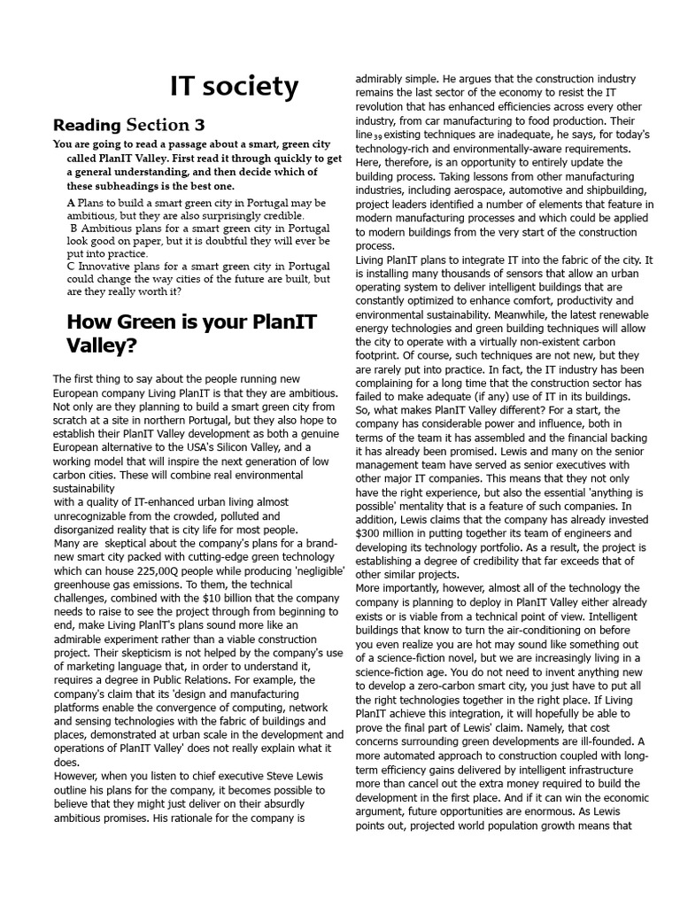 IT Society | PDF | Sustainable City | Economies
