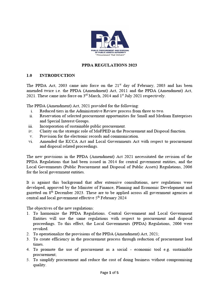Brief On PPDA Amended Regulations 22 January 2024 FINAL 3 | PDF ...
