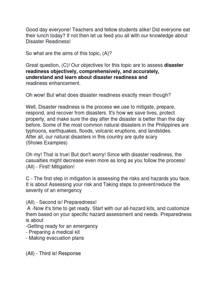 script for reporting | PDF | Emergency Management | Natural Disasters