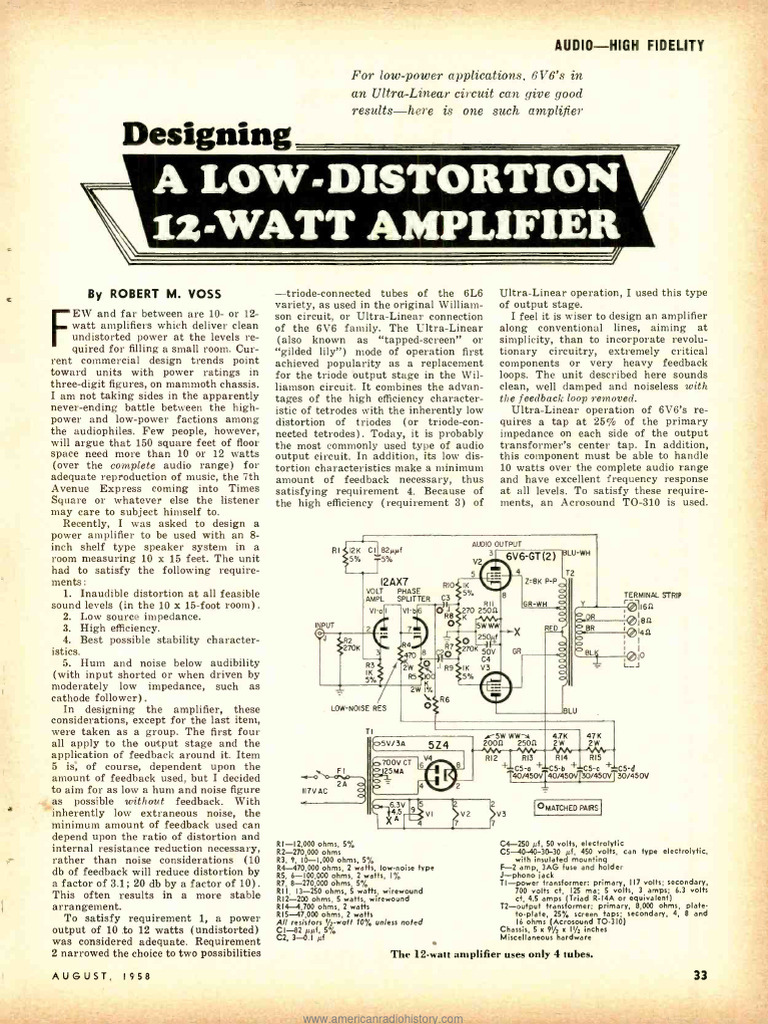 12w Audio Amplifier 6v6gc Pdf Amplifier Distortion