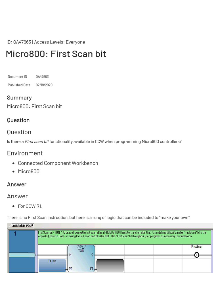 Micro800 - First Scan Bit | PDF | Business | Technology & Engineering