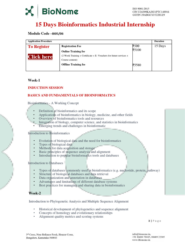15 Days Bioinformatics Industrial Internship | PDF | Bioinformatics ... 15 Days Bioinformatics Industrial Internship | PDF | Bioinformatics ...