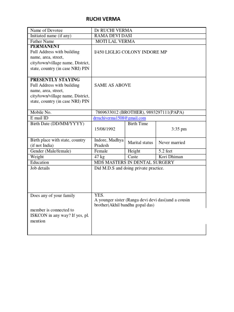 0 - Ruchi Verma Biodata-1 | PDF | Krishna | Hinduism