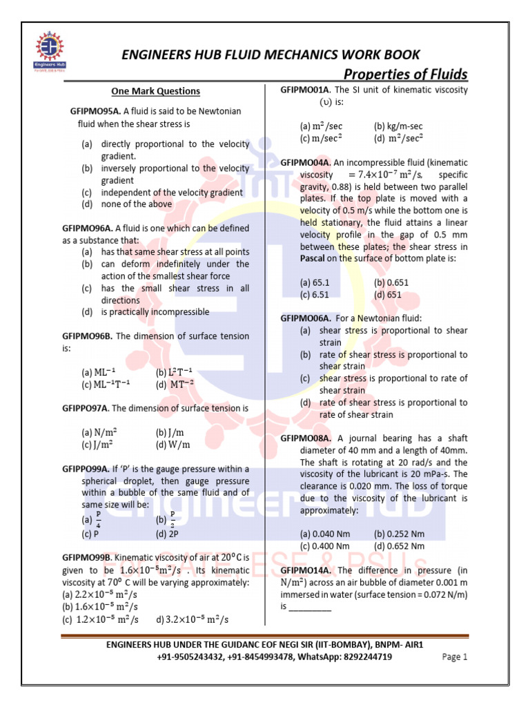 Fluid Mechanics-1,2 Chapters | PDF | Shear Stress | Buoyancy