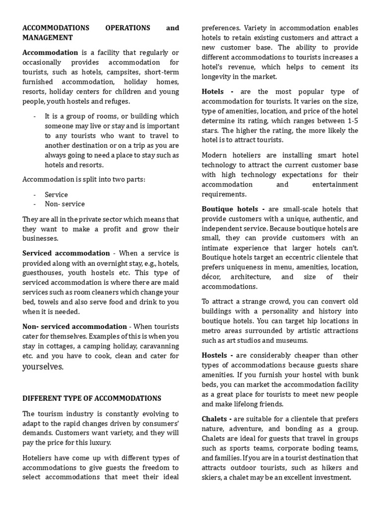 Accommodations Operations And Management Pdf Housekeeping Hotel