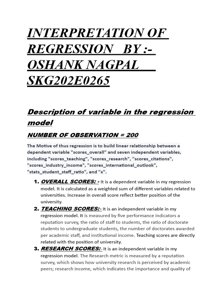 INTERPRETATION OF REGRESSION | PDF | Multicollinearity | Statistics
