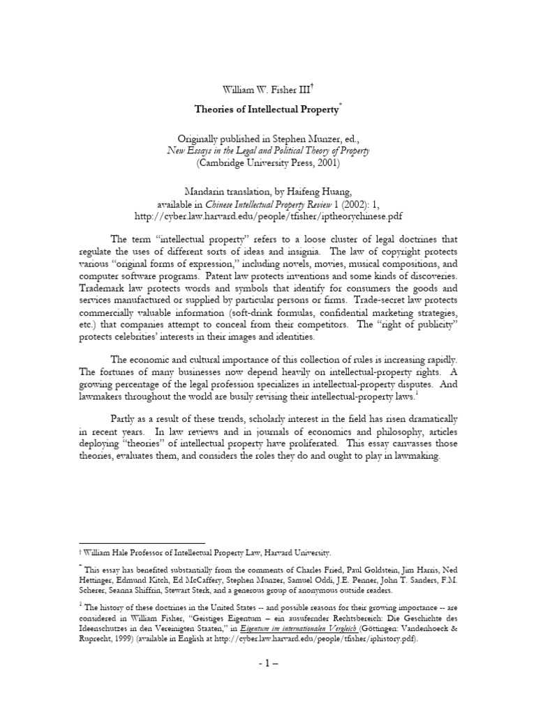 William W Fisher III - Theories of Intellectual Property | PDF ...