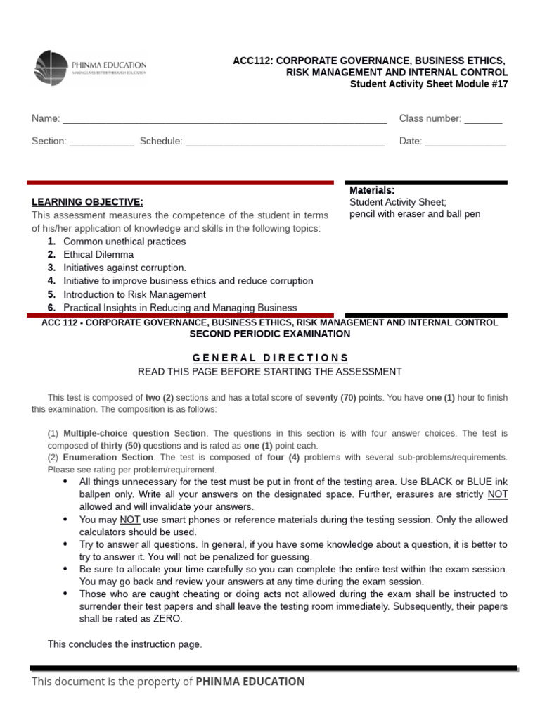 ACC 112 - SAS #17 P2 Exam | PDF | Risk | Risk Management