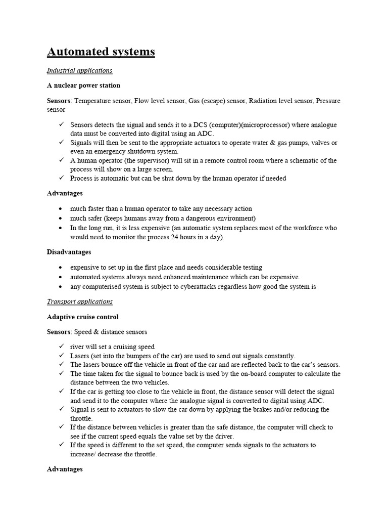 Automated Systems in Various Industries | PDF | Automation | Sensor