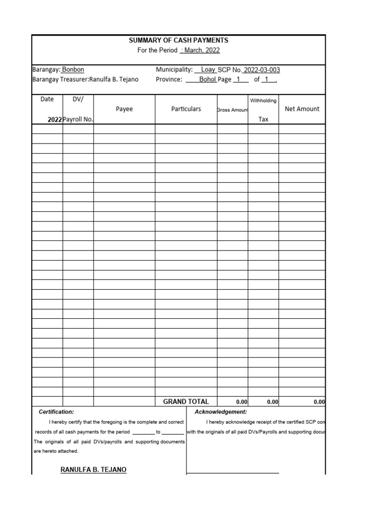 Summary of Cash Payments | PDF | Payments | Taxation