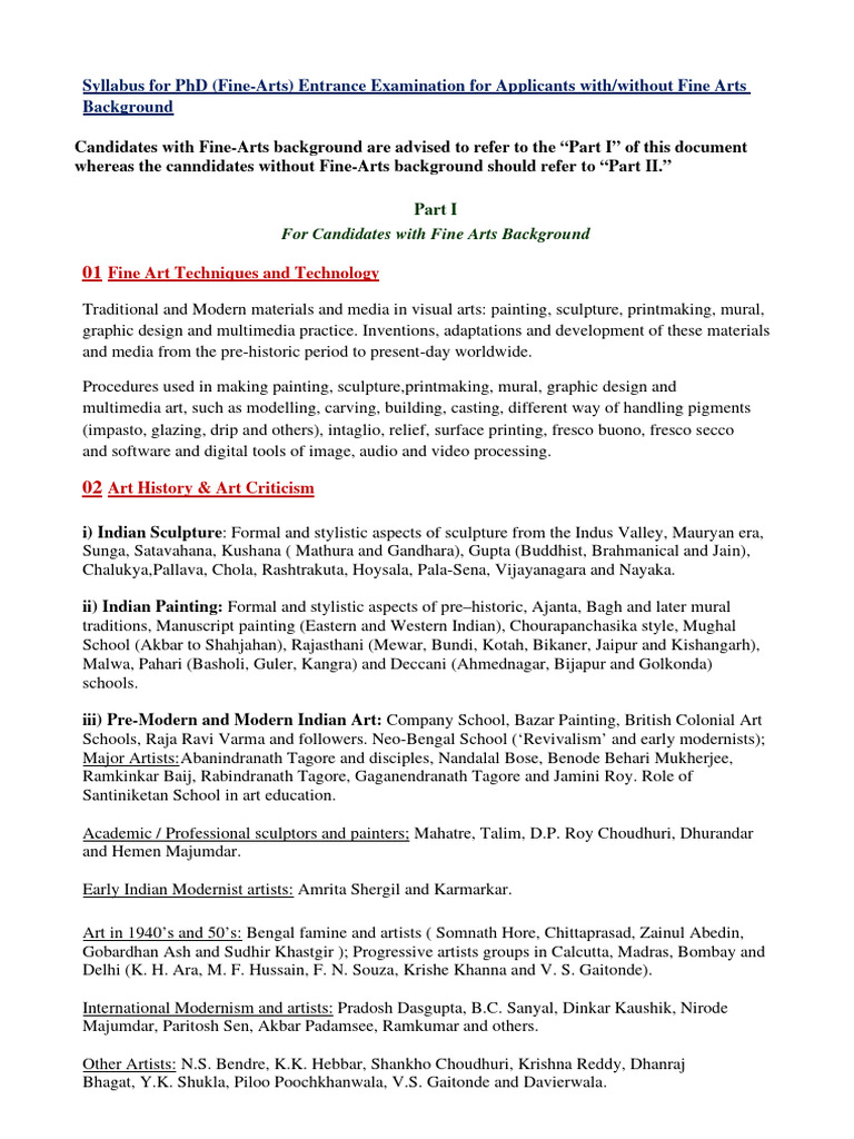 PhD Fine Arts Entrance Exam Syllabus | PDF | Art History | The Arts