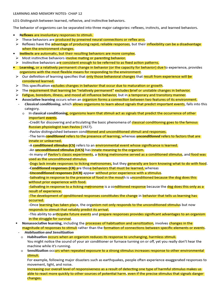LEARNING-AND-MEMORY-NOTES | PDF | Long Term Potentiation | Hippocampus