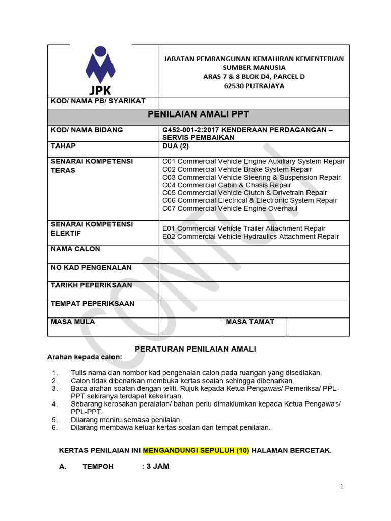 Lampiran 10 - Contoh Set Soalan Penilaian Amali Berserta Keputusan Penilaian Amali | PDF