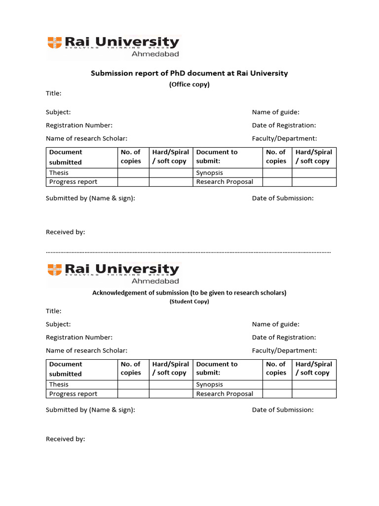Submission Report of PHD Document at Rai University | PDF