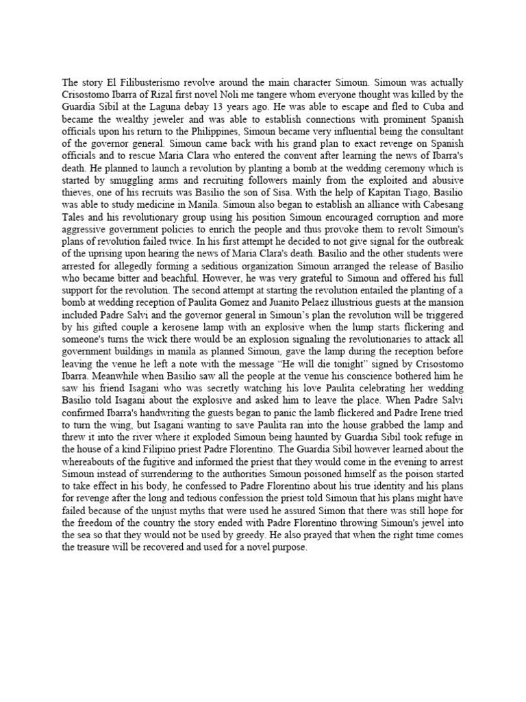 The Story El Filibusterismo Revolve Around The Main Character Simoun | PDF