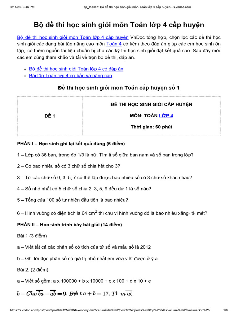 Bo de Thi HSG Mon Toan Lop 4 Cap Huyen | PDF