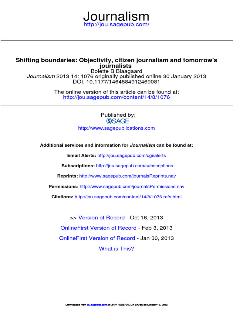 Shifting Boundaries: Objectivity, Citizen Journalism and Tomorrow's Journalists | PDF ...